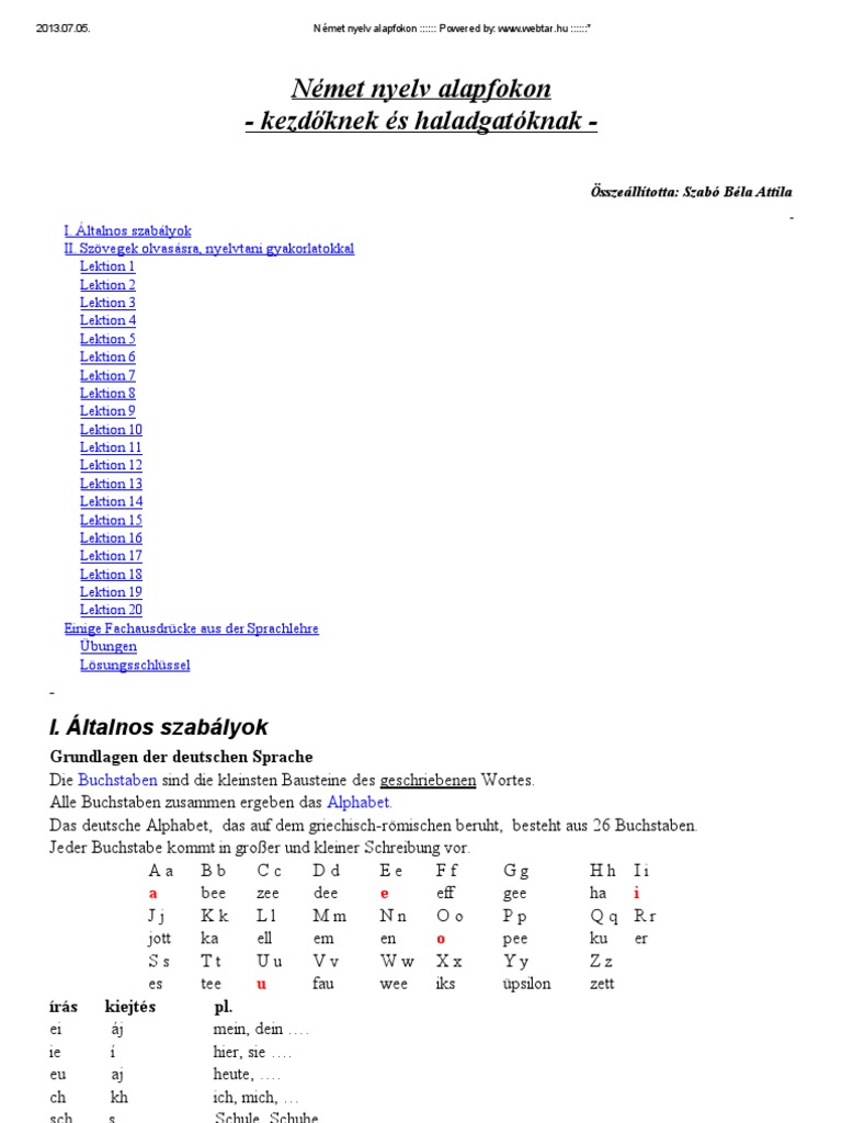 Német Nyelv Alapfokon Kezdoknek Webtarrol | PDF
