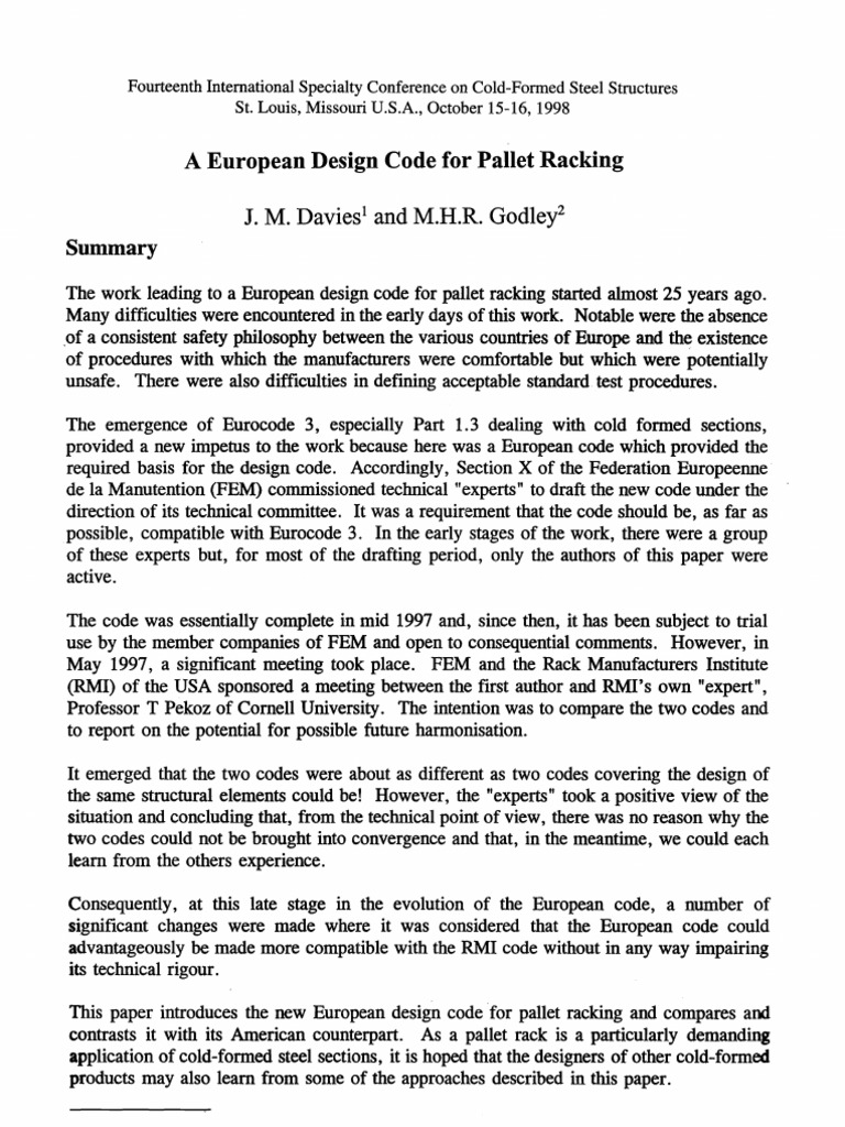 A European Design Code For Pallet Racking | PDF | Buckling | Strength ...