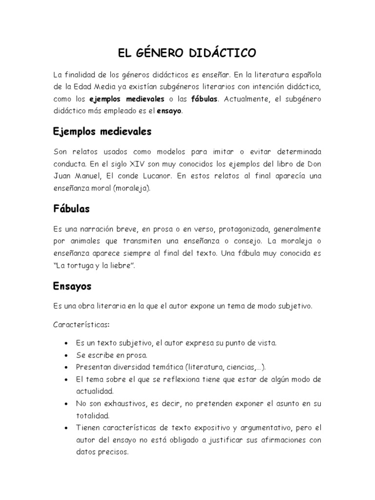 Ejemplos del Género Didáctico | PDF | Fábula | Teatro
