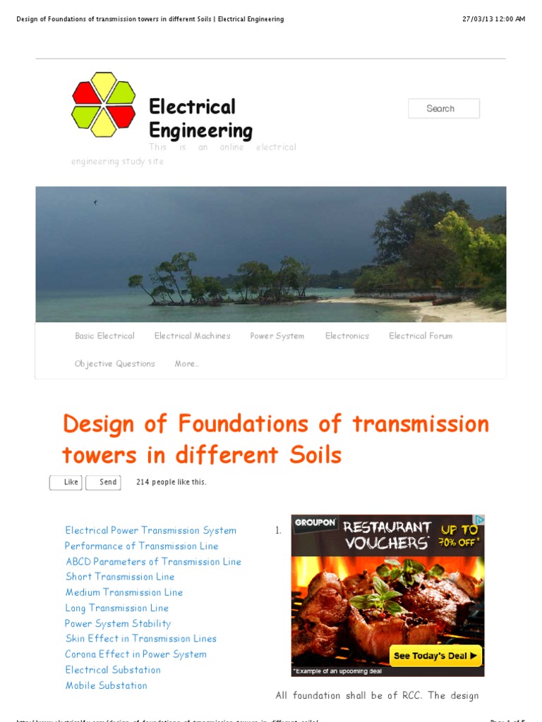 Transmission Tower Foundation Design | PDF | Soil | Electrical Substation