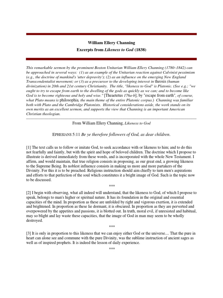 William Ellery Channing On Likeness To God | PDF | Transcendentalism | Conscience