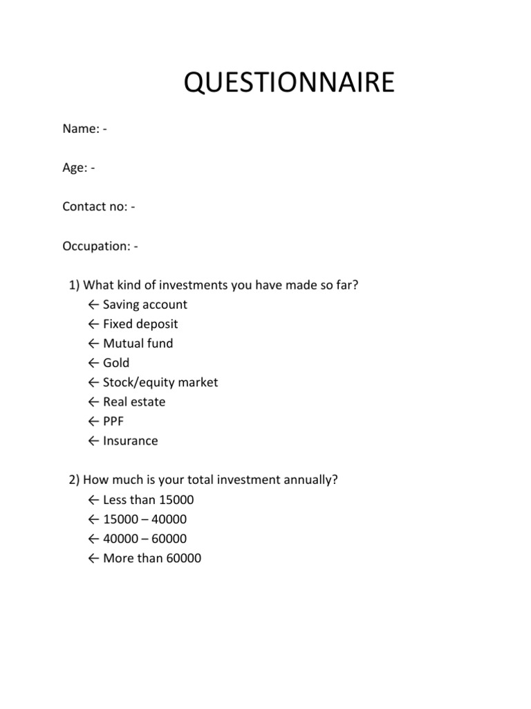 Stock Market Investment Questionnaire | PDF