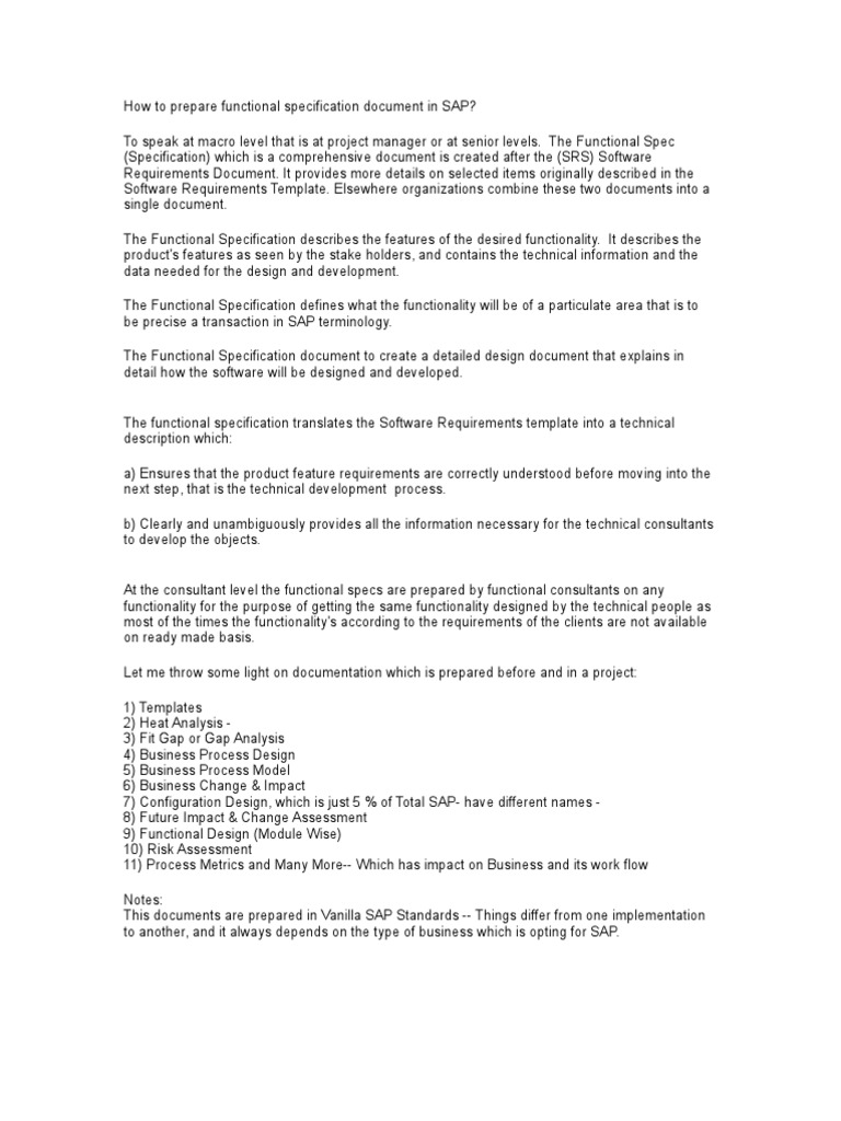 Sap Fi Functional Specification | PDF | Specification (Technical ...