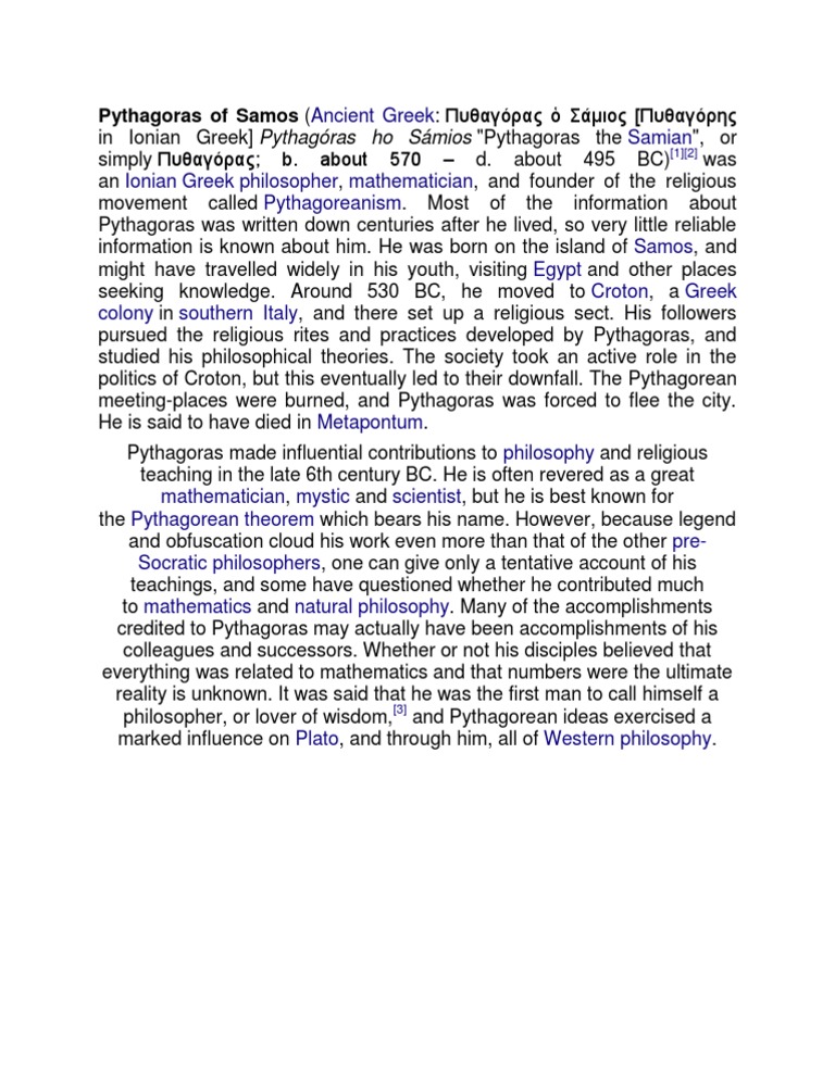 Pythagoras: Philosopher and Mathematician | PDF | Social Science | History