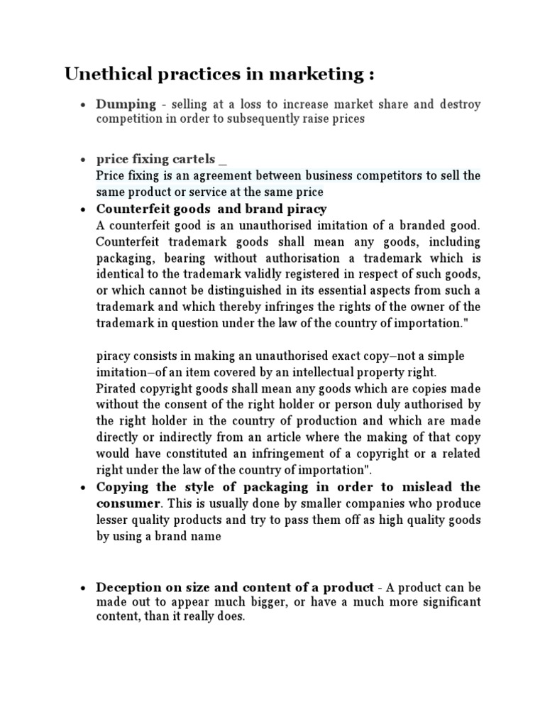 Unethical Practices in Marketing | Copyright Infringement | Trademark