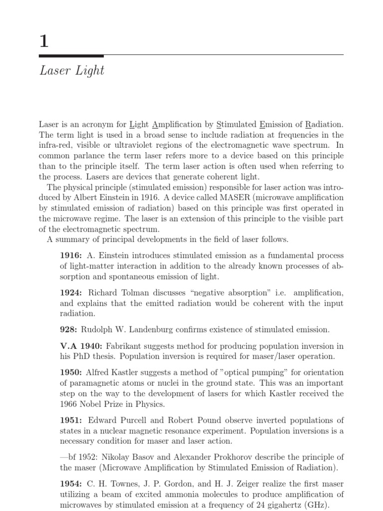 Laser Physics Chapter 1 | PDF | Laser | Coherence (Physics)