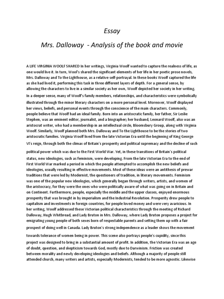Essay MR Dalloway | PDF | Virginia Woolf | Mrs Dalloway