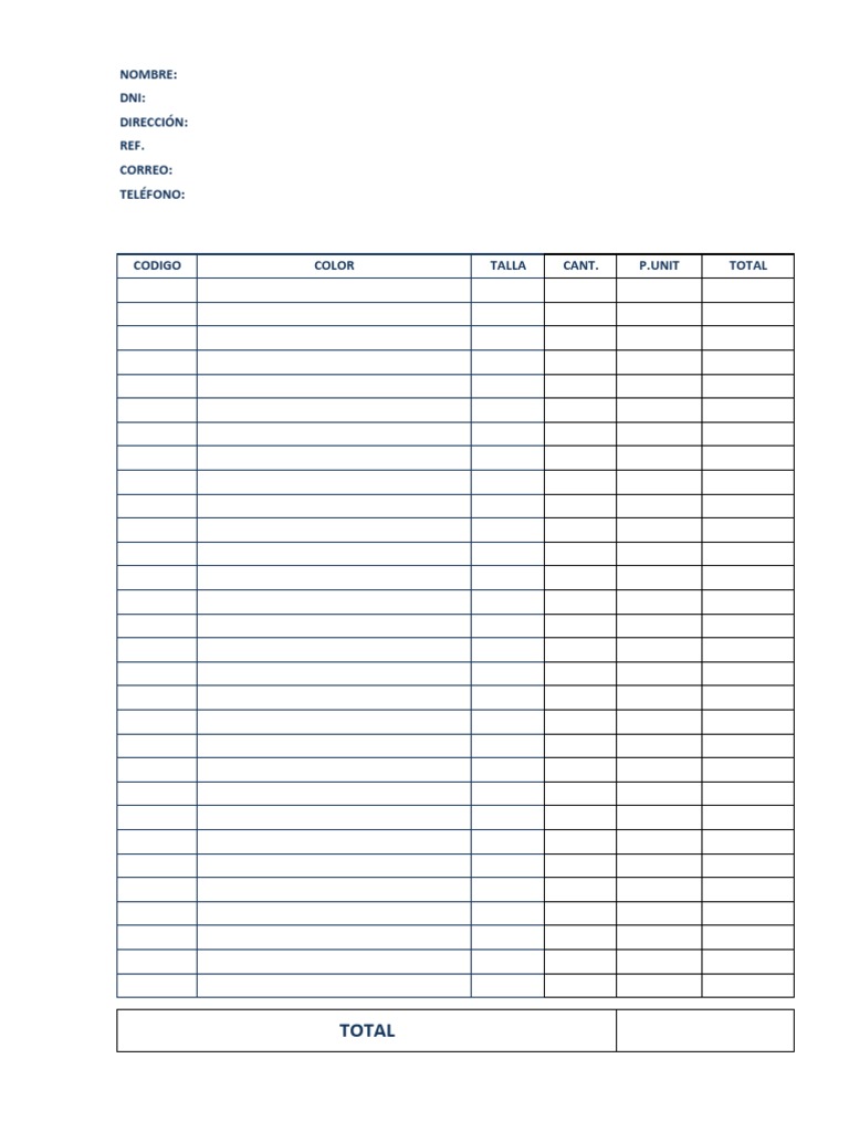 Formato de Pedidos - Jacky Form | PDF