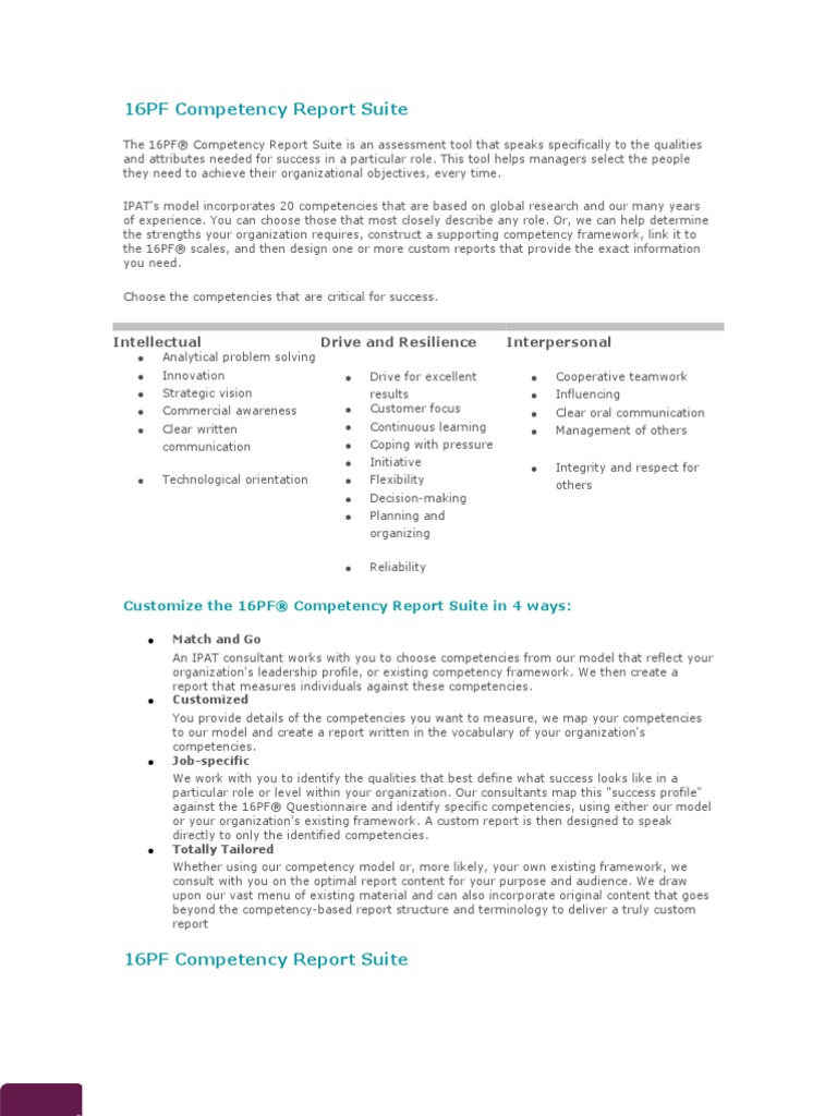 16PF Competency Report Suite | PDF | Competence (Human Resources ...