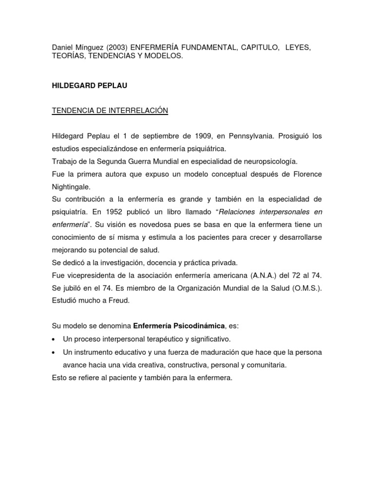 Modelo de H. Peplau | PDF | Enfermería | Conceptos psicologicos