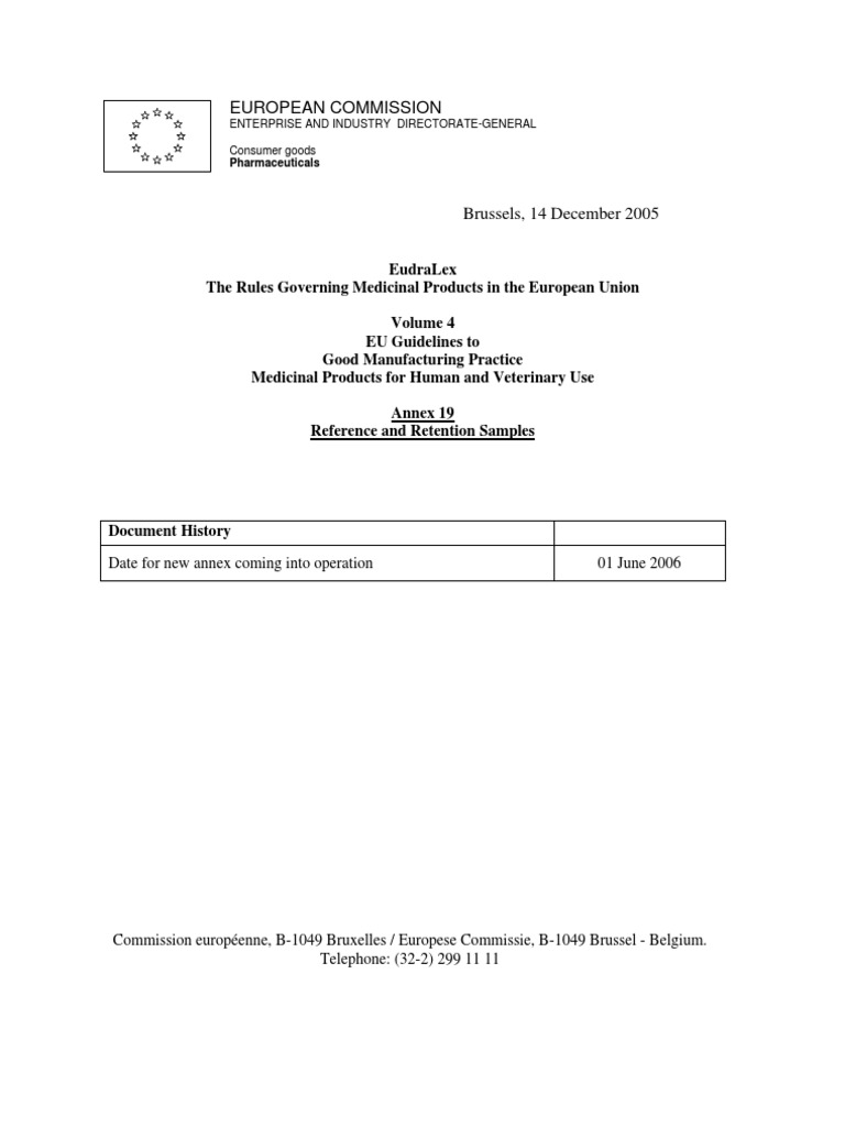 EU GMP Annex 19: Retention Samples Guide | PDF | Shelf Life | Packaging ...