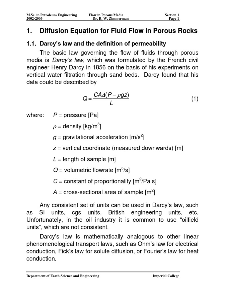 Fluid Flow in Porous Media | PDF | Permeability (Earth Sciences) | Porosity