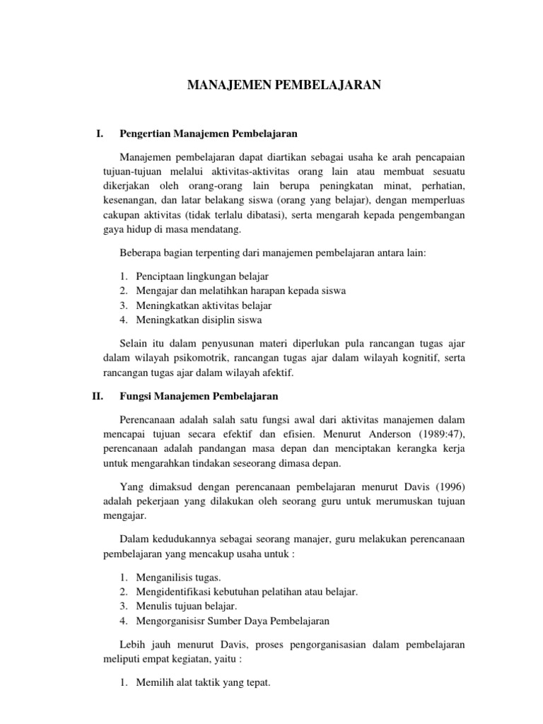 Manajemen Pembelajaran | PDF