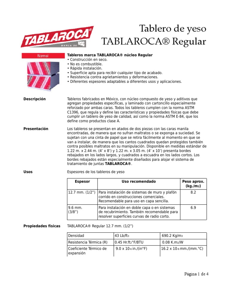 Tabla Roca | PDF | Yeso | El hombre hace Materiales
