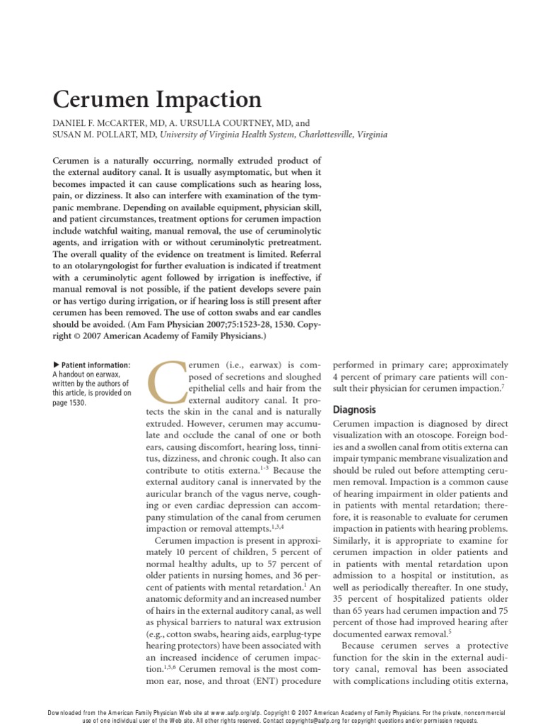 Cerumen Impaction.pdf | Auditory System | Medicine
