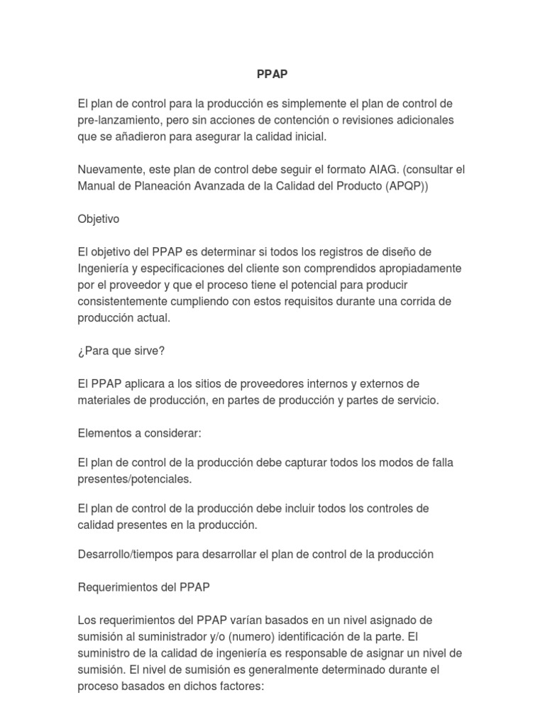 PPAP | PDF | Calidad (comercial) | Diseño