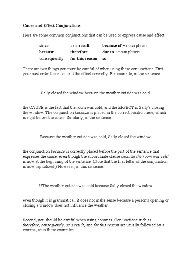 Cause and Effect Conjunctions | PDF | Comma | Sentence (Linguistics)