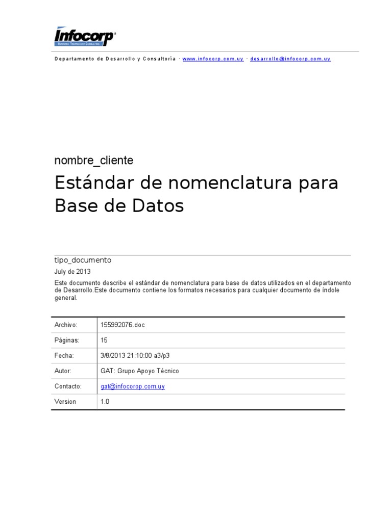 Estándares de Nomenclaturas Objetos de Base de Datos | PDF | SQL | Servidor SQL de Microsoft