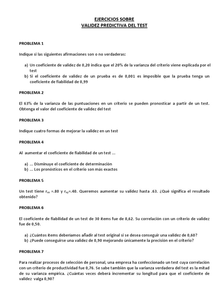 Ejercicios sobre Validez Predictiva | PDF | Validez (Estadísticas ...