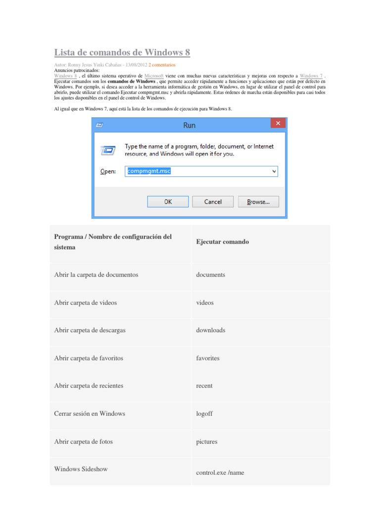 Lista de comandos de Windows 8.docx | Microsoft Windows | Windows 7