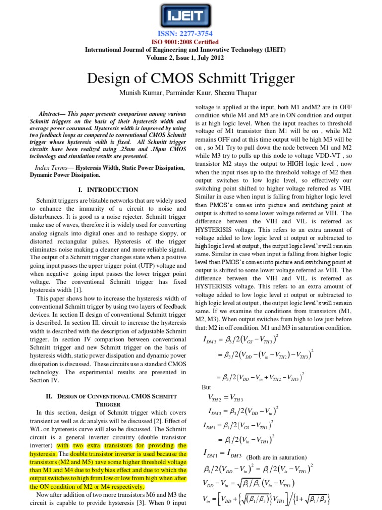 Schmitt Trigger | PDF | Cmos | Electrical Components