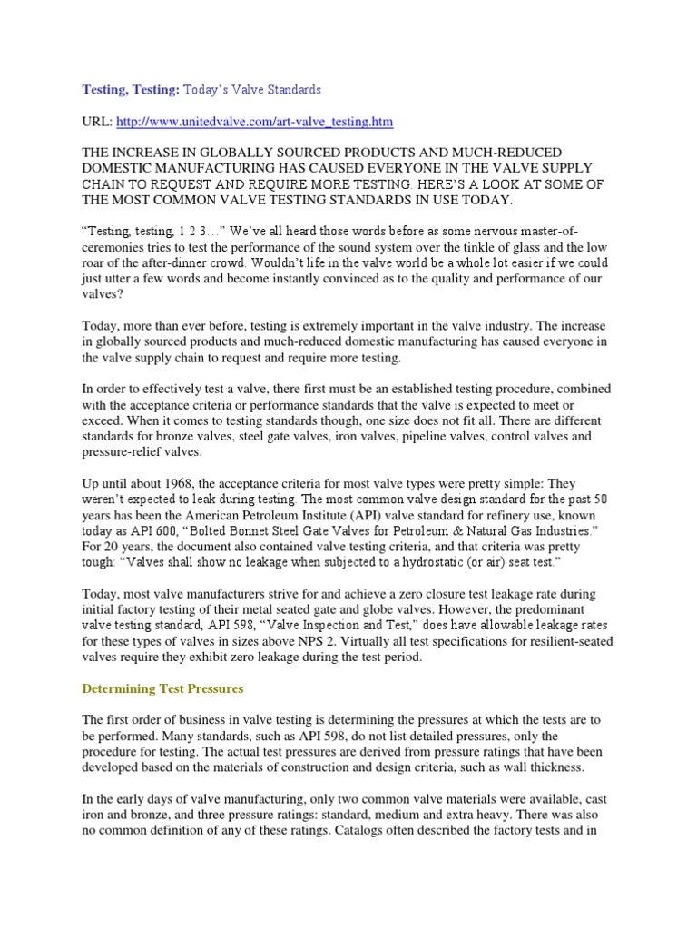 Valve Testing Standards | PDF | Cryogenics | Valve