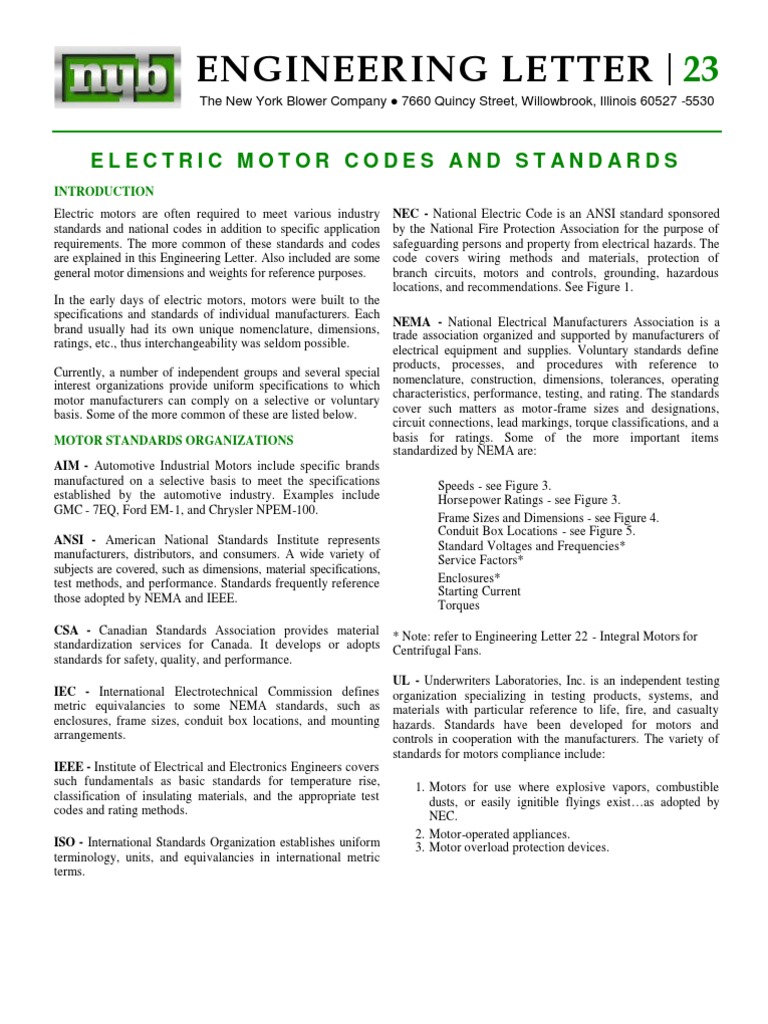 Engineering Letter: Electricmotorcodesandstandards | PDF | Engineering ...