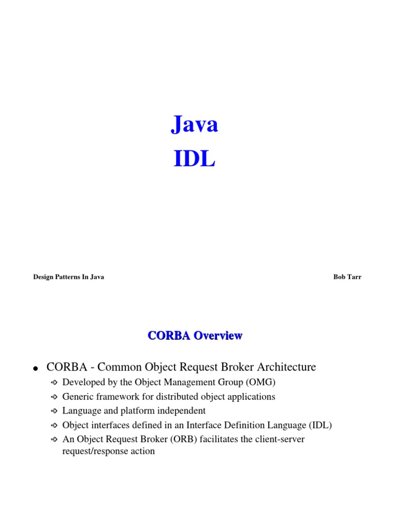 Java Idl Design Patterns In Java Bob Tarr Pdf Common Object Request Broker Architecture