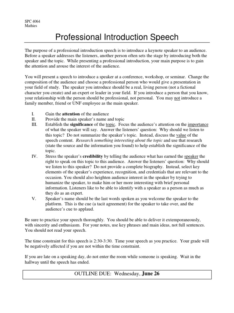 Prof Intro Speech | PDF | Public Speaking | Attention