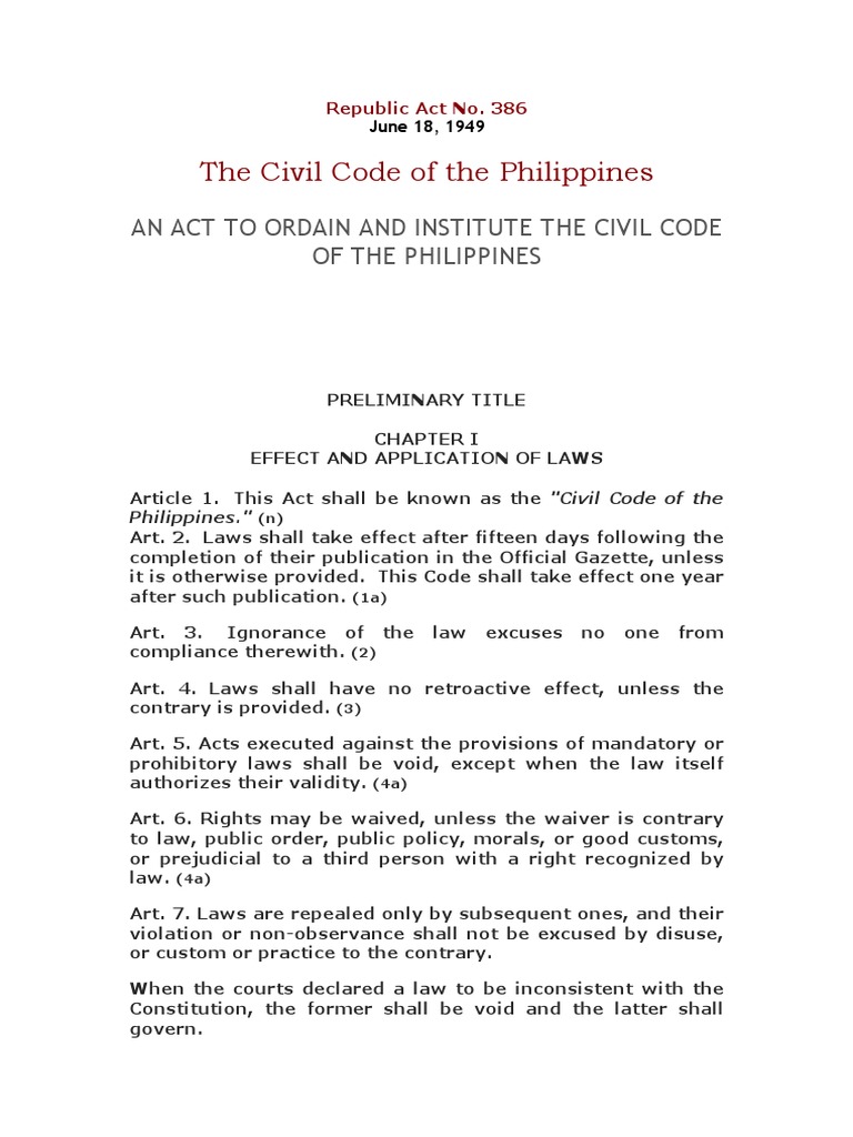 An Act To Ordain and Institute The Civil Code of The Philippines | PDF ...