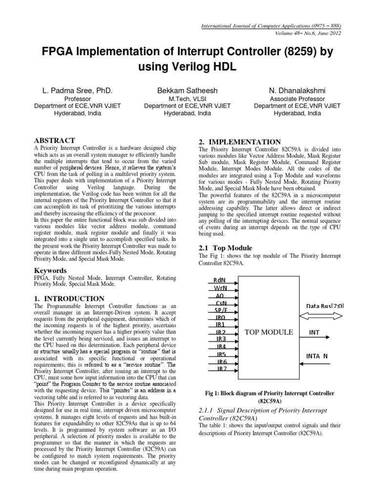 FPGA Implementation of Interrupt Controller (8259) by Using Verilog HDL | PDF | Input/Output ...