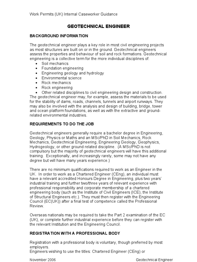 Geotechnical Engineer Job Description | PDF | Groundwater | Geotechnical Engineering