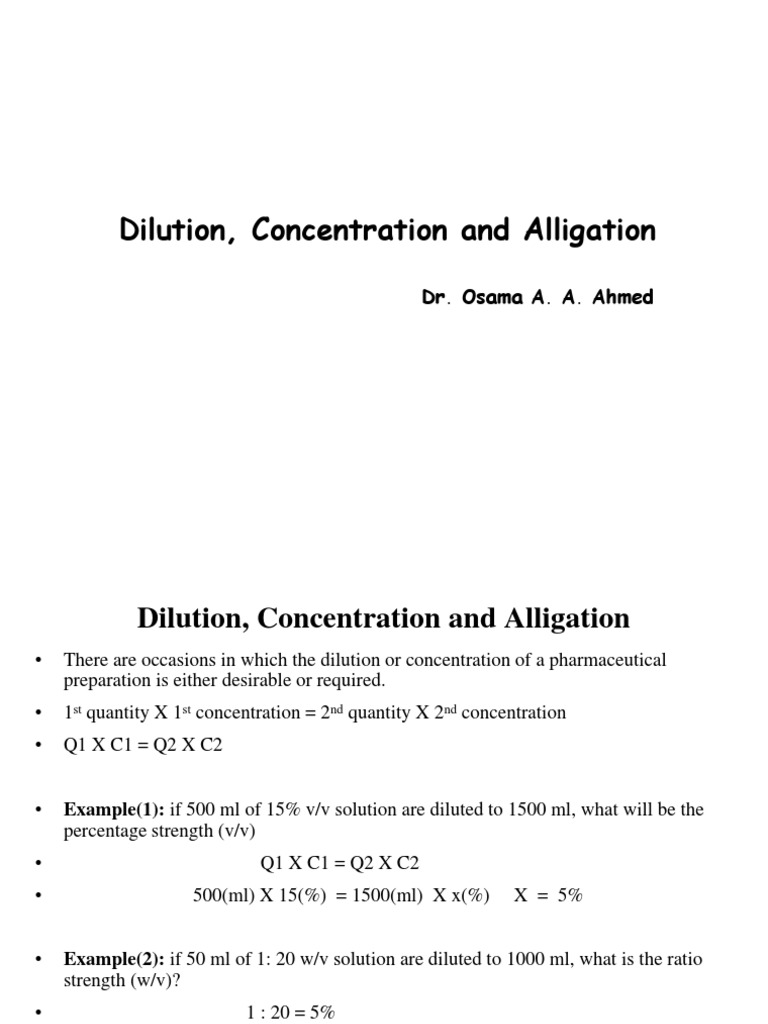 Pharmacy Dilution and Alligation Guide | PDF | Mass Concentration ...