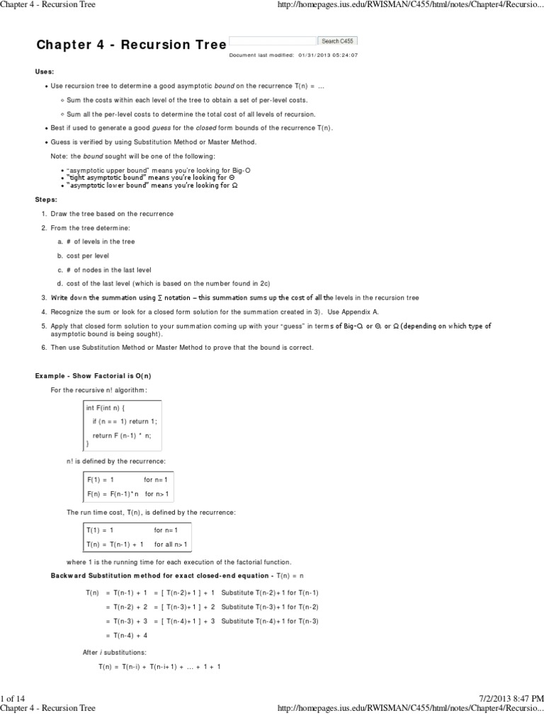 Chapter 4 - Recursion Tree | PDF | Summation | Sequence