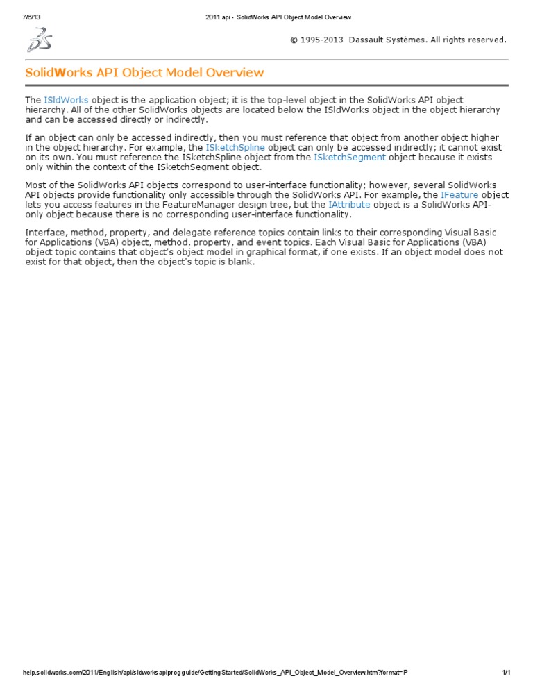 2011 API - SolidWorks API Object Model Overview | PDF
