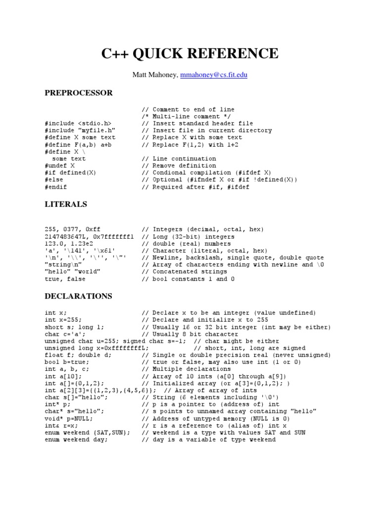 C++ Cheat Sheet | Method (Computer Programming) | Subroutine