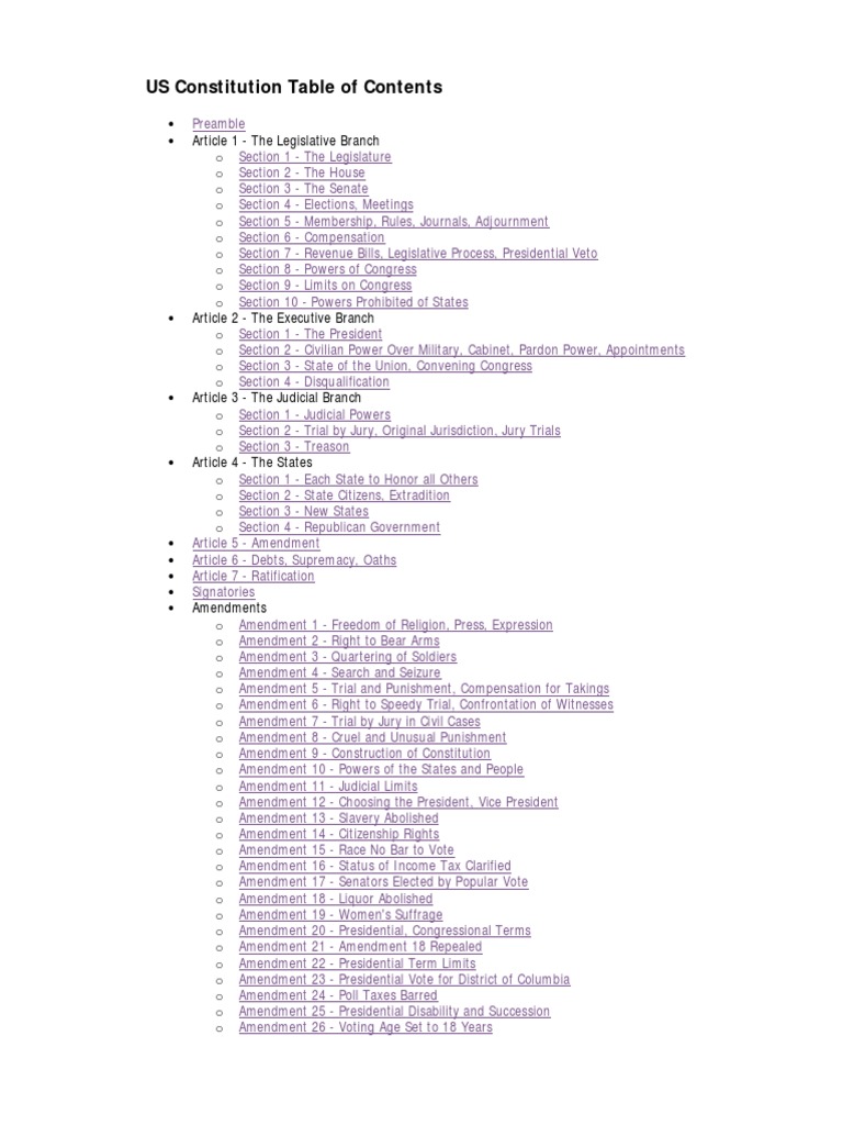 US Constitution Table of Contents | PDF | Presidents Of The United ...