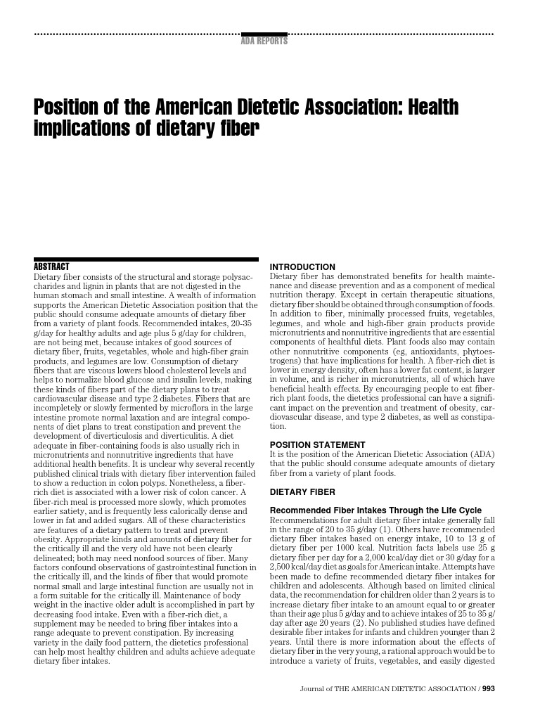 American Dietetic Association Fiber | PDF | Dietary Fiber | Diet ...