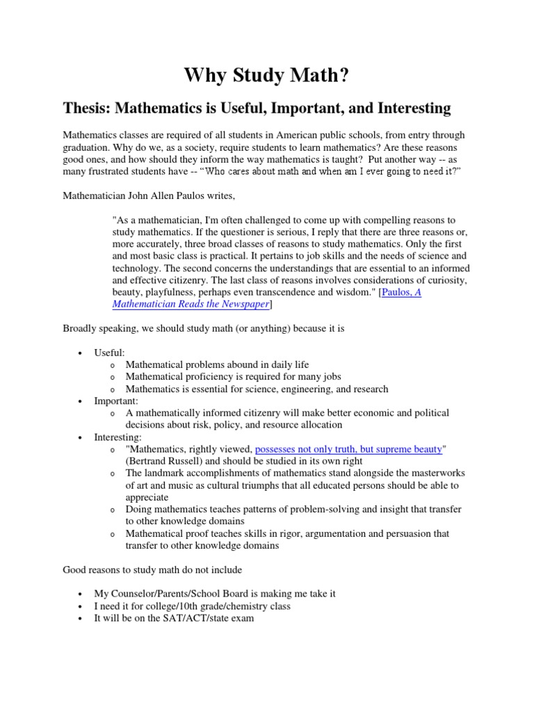 Why Study Math | PDF | Teaching Mathematics | Science