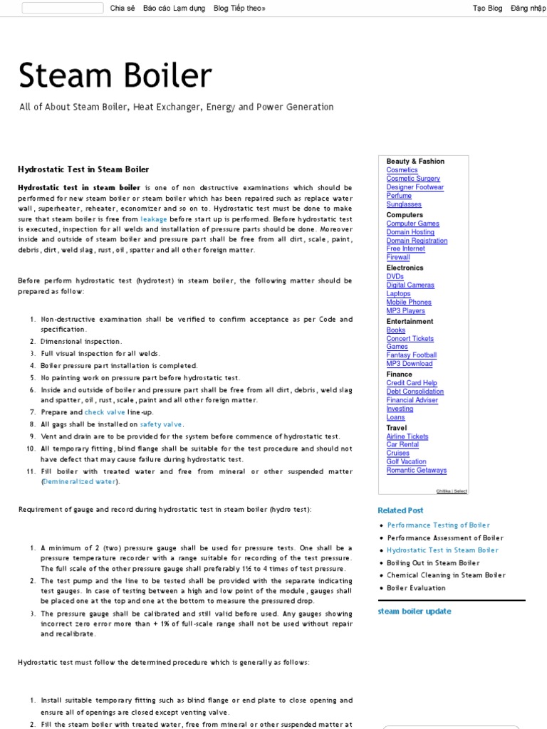 Steam Boiler - Hydrostatic Test in Steam Boiler | PDF | Boiler ...