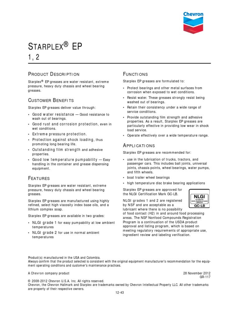 Chevron Starplex EP-2 MSDS | PDF | Bearing (Mechanical) | Materials