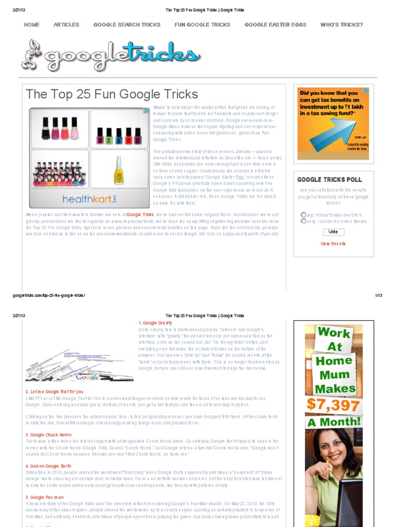 The Top 25 Fun Google Tricks - Google Tricks | PDF | Ad Sense | Google