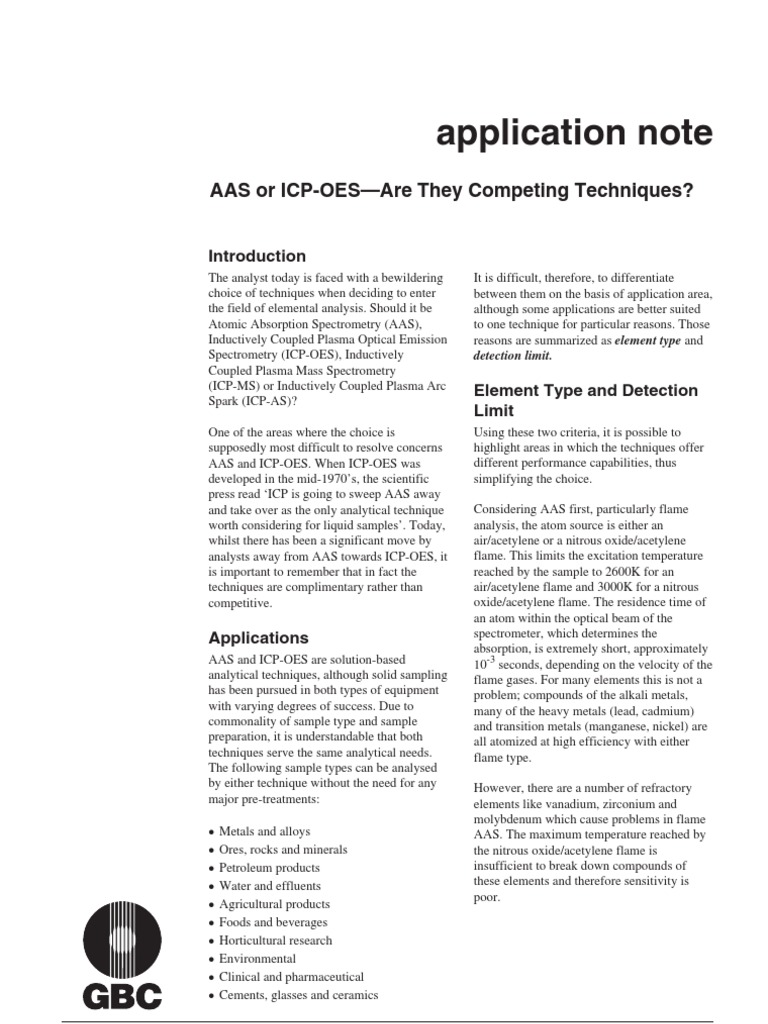 AAS vs ICP-OES Elemental Analysis Techniques | PDF | Atomic Absorption ...