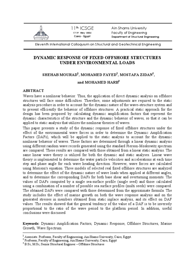 Dynamic Response Of Fixed Offshore Structures Under Environmental Loads Pdf Median Waves