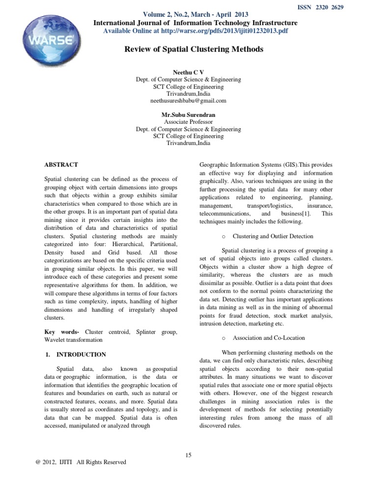 Review Of Spatial Clustering Methods Pdf Cluster Analysis Data Mining
