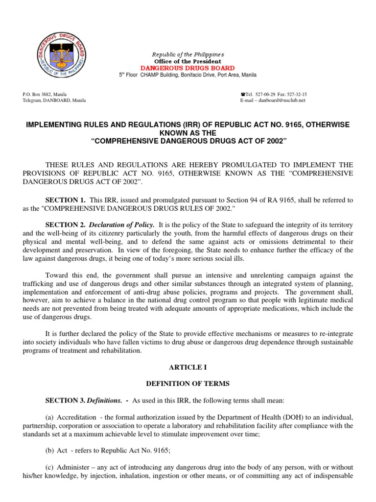 IRR of RA 9165 | PDF