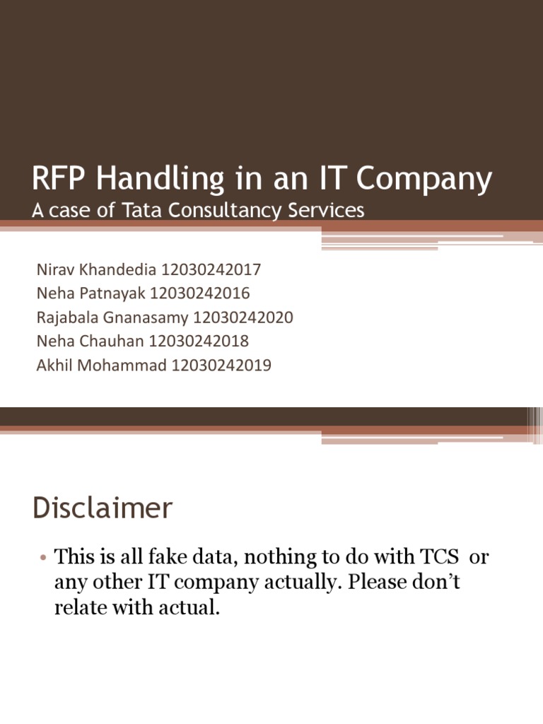 RFP Handling in IT Comapny - TCS | PDF | Request For Proposal | Service ...