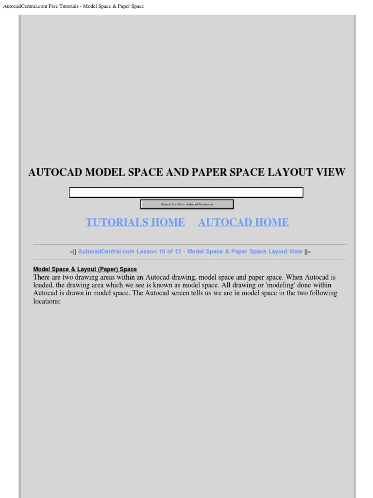 Free Tutorials - Model Space & Paper Space - 1 | Download Free PDF ...