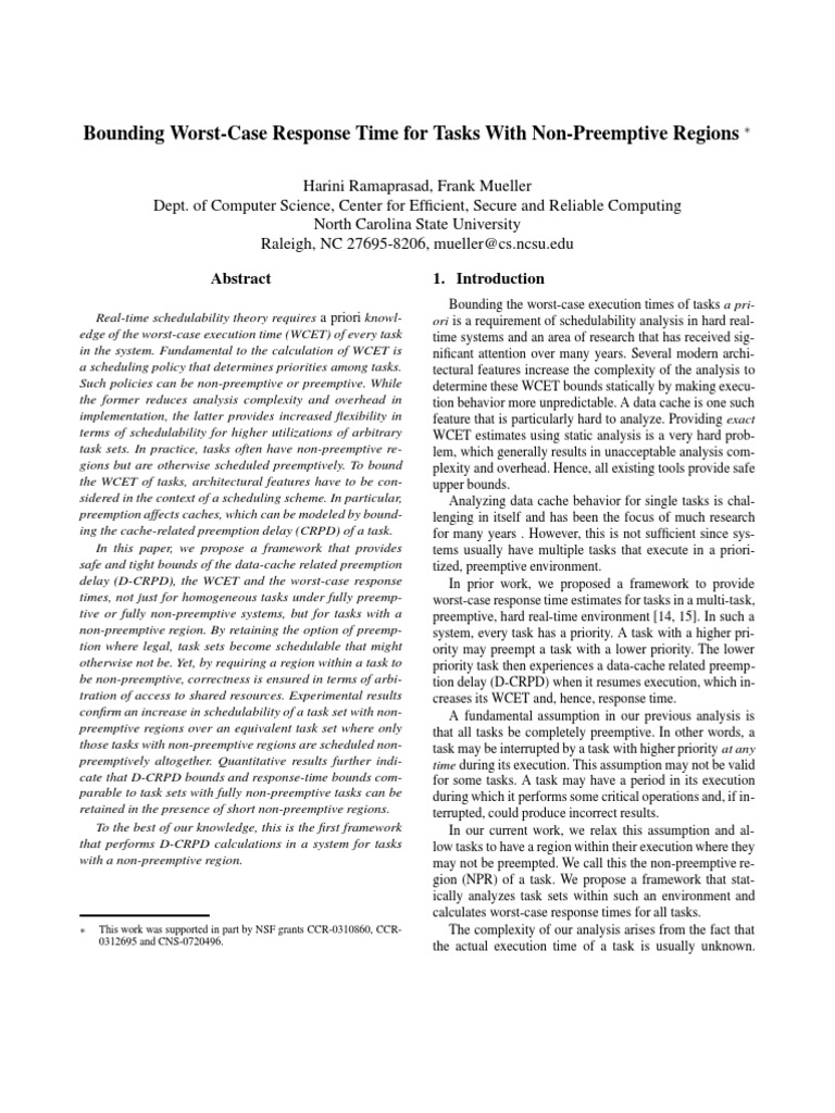 Bounding Worst-Case Response Time For Tasks With Non-Preemptive Regions | PDF | Cpu Cache ...