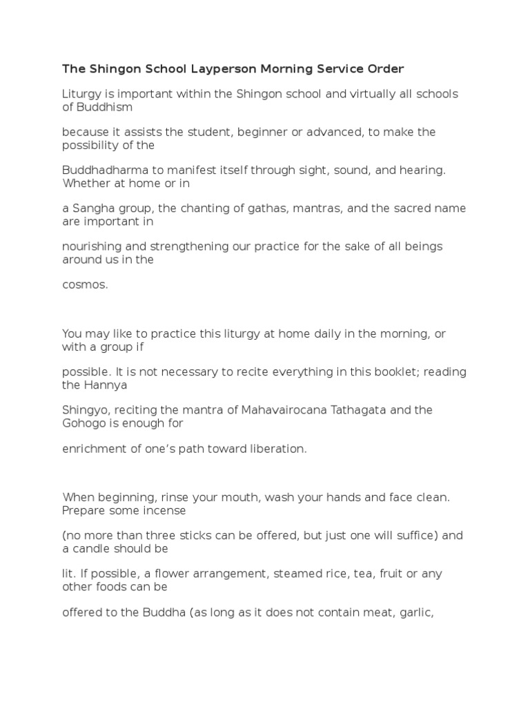 Shingon School Layperson Morning Service Order | PDF | Śūnyatā ...